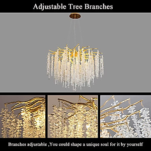 Puvaue Modern Crystal Tree Branches Chandeliers Gold Luxury Round Raindrop Pendant Light Fixture 9 Light Tassel Ceiling Hanging Light for Dining Room Bedroom Living Room Entryway 23.7"
