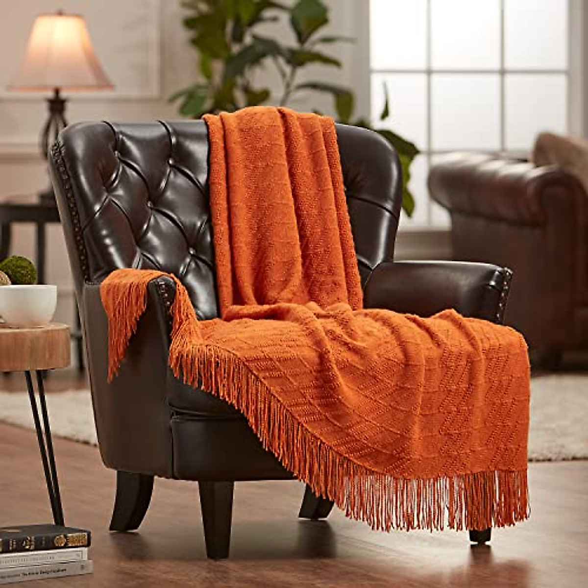 Chanasya Orange Throw Blanket with Tassels - Acrylic Knitted Super Soft Warm Cozy Lightweight Chic Boho Pumpkin Blanket for Fall Bed Sofa Chair Couch Cover Living Bed Room (50x65 Inches) Orange