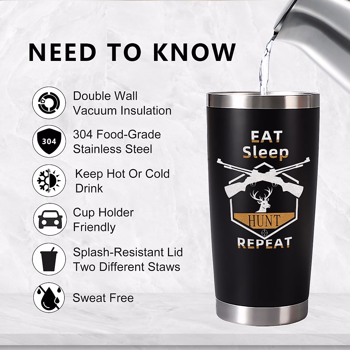 EchoMaven Hunting Gift for Men - Unique Deer Hunter Tumbler 20oz - Eat Sleep Hunt Repeat