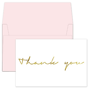 Gooji 4x6 Gold Foil Thank You Cards with Matching Peel-and-Seal Pink Envelopes (20-Pack)