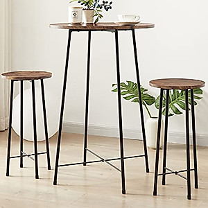 VECELO 23.6" Round Bar Table, Modern Bistro Pub Dining Room Furniture, Counter Height Wood Top for Breakfast Dinner Nap Conference, Easy Assembly,Brown