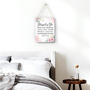 Inspirational Bible Verse Wall Art Decor Pink Luke 1:45 Christian Gifts for Women Scripture Wooden Hanging Sign for Modern Home Office Kids Room Bathroom Bedroom Wall Art Decoration 8 x 10 Inches