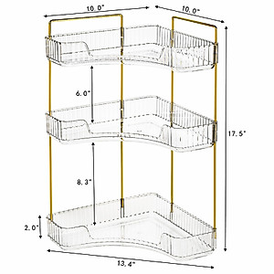 Cididu 3 Tiers Bathroom Counter Organizer, Clear Corner Shelf Storage Rack, Cosmetic Perfume Standing Holder with Gold Metal Pole, Skincare Sink Organizer for Vanity Countertop