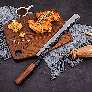FAMCÜTE 12 Inch Slicing Carving Knife, 3 Layer 9CR18MOV Clad Steel w/octagon Handle brisket knife for Home Kitchen and Restaurant Slicing Brisket Turkey Meat