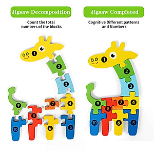issray Wooden Puzzles for Toddlers, Preschool Animal Puzzles Montessori Toys for 1 2 3 Year Old Boys Girls, Educational Toys with 4 Animal Patterns, Christmas Birthday Gifts for Kids