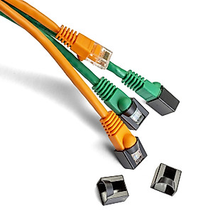 NTW Click on/Lockable RJ45 Plug Protector CAT5e/Cat6/Cat6a/Cat7/Cat8 Ethernet Head Dust Covers (25 Pack)-Black