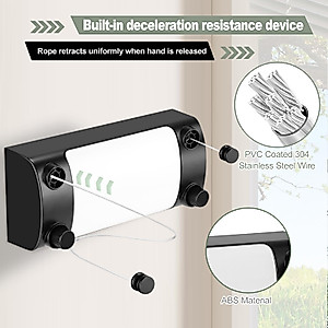 LeeQinersw Retractable Clothesline Indoor - Double Laundry Line ABS Case Wall Mounted Expandable Heavy Duty Washing Line for Hanging Clothes Outdoor 13.8ft 304 Stainless String