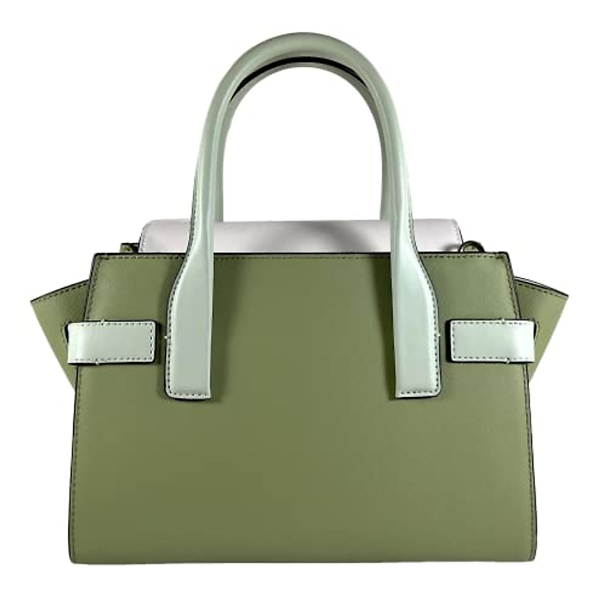 Michael Kors Carmen Medium Color-Block Faux Saffiano Leather Belted Satchel (light Sage Multi)