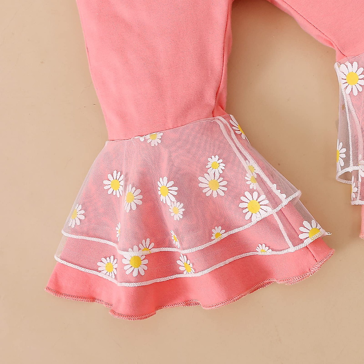 MIEKISA baby girls rompers flared pants suits headband free (Pink, 6-12 Months)