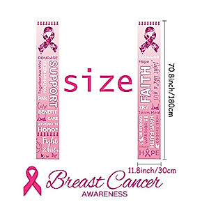 Breast Cancer Awareness Banner Porch Sign, 11.8" x 70.8" Pink Ribbon Party Sign, Hope Strength Courage Faith Backdrop for Pink Ribbon Breast Cancer Party Decoration Supplies - Pink Ribbon