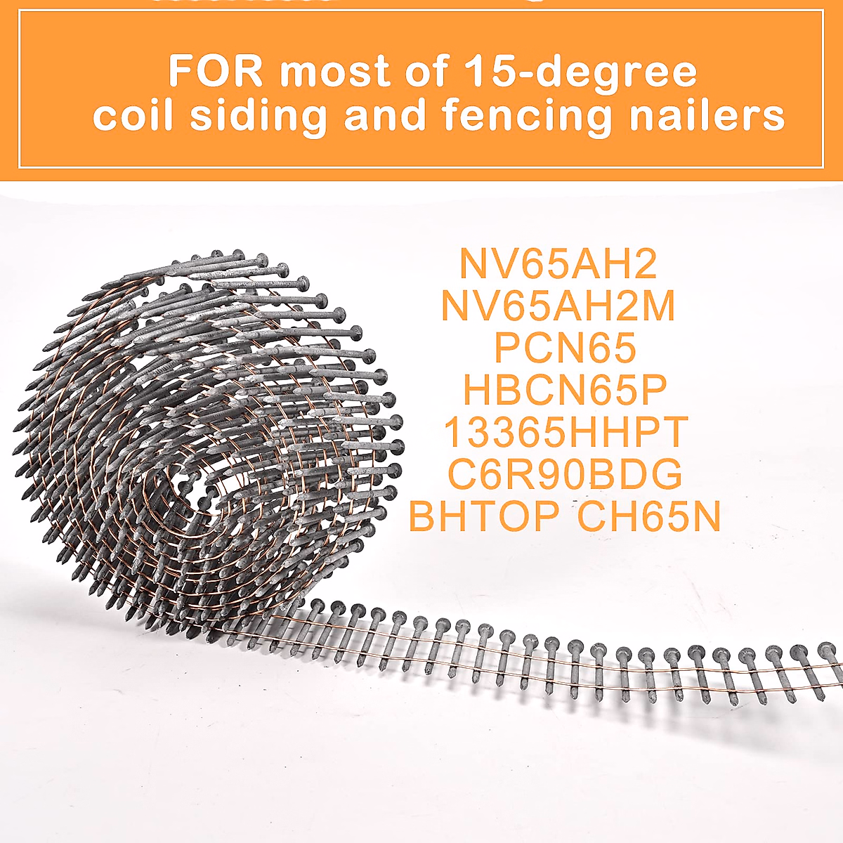 BHTOP 3600 Count Siding Nails, 15-Degree 1-3/4 Inch *.092 Wire Collated Coil Ring Shank Nails, Full Round Head Hot-Dipped Galvanized Siding Nailer Attachment Replacement Parts