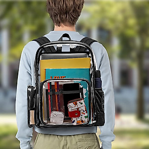 PACKISM Clear Backpack, Heavy Duty Clear Backpack for Adults Transparent See Through PVC Backpack for School, Workplace, Travel, College, Black(for age 12 or above)