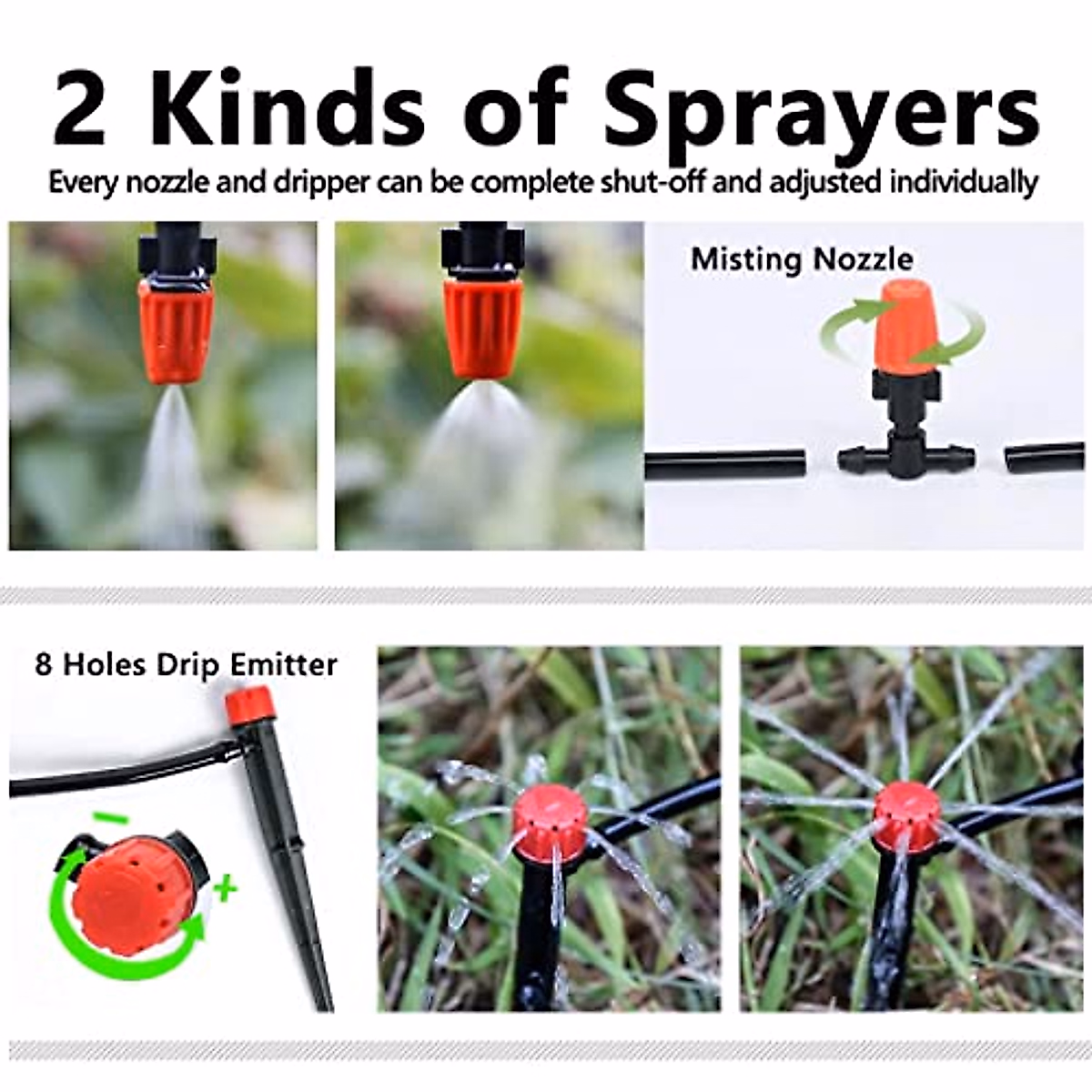 TALEGEN Drip Irrigation System, Drip Irrigation Kit, 66FT 1/4" Blank Distribution Tubing Garden Watering System/Micro DIY Water Saving Automatic Irrigation Set Adjustable Misting Nozzle Emitters for Garden Greenhouse Flower Bed Patio Lawn