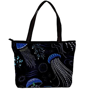 YZUOUZY Tote Bag for Women Purse,ocean blue jellyfish,Shoulder Bag Portable Handbag Casual Crossbody Bag with Zipper