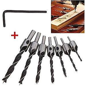 7pcs Countersink Drill Bits Woodworking Countersink Drill Bits Set, Center Drill Bit Set High-Speed Steel Countersink Drill Bits for Woodworking 3mm-10mm with Hex Key (Countersink Drill Bits)