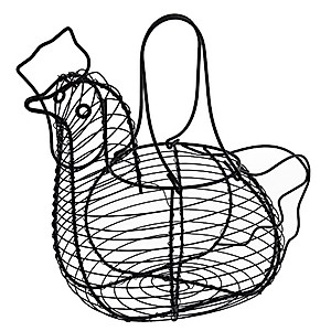 Rural365 Chicken Egg Basket - Chicken Shaped Decorative Black Metal Wire Basket Farm Style Kitchen Egg Collecting Basket
