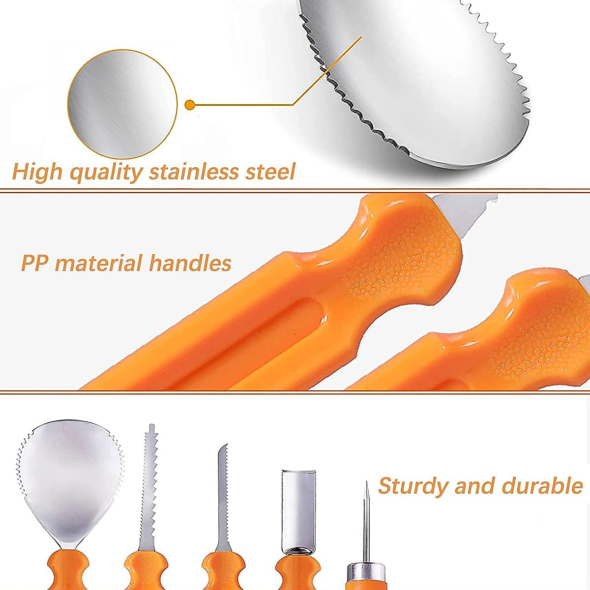 Pumpkin Carving Kit Tools Halloween, 15PCS Professional Heavy Duty Carving Set, Stainless Steel Double-side Sculpting Tool Carving Knife for Halloween Decoration