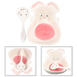 Cabilock Easter Fruit Bowl Easter Bunny Candy Bowl Rabbit Shape Ceramic Sauce Dish Dipping Bowl Snack Appetizer Salad Serving Plate Nut Side Dish With Spoon for Spring Table Decor