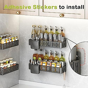 ENESNES Magnetic Spice Rack for Refrigerator, 4 Pack Magnetic Shelf for Fridge,Movable Spice Rack Organizer for Kitchen,Waterproof and Rustproof ABS Material (BLACK_4 PACK)