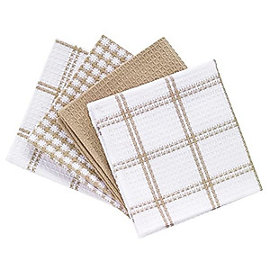 100% Cotton Flat Waffle Dish Cloths for Washing Dishes, 12"x13", 4-Pack, Sand T-fal Textiles