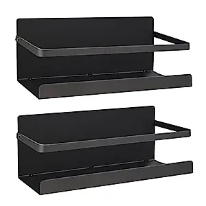 Derkniel 2 Pack Magnetic Spice Rack Organizer for Refrigerator, Magnet Fridge Spice Shelf with Strong Magnet Back for Holding Seasoning, Jars, Bottles, Cans, Beverages (Black)