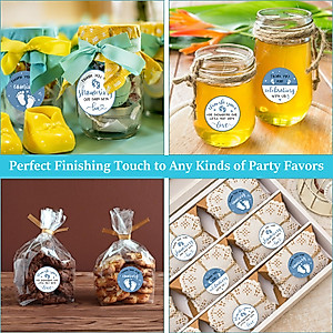 Cgvovgr 80 Pcs Blue Footprint Baby Shower Thank You Stickers - Gender Reveal Stickers Cute Boy Baby Shower Favor Labels with Footprint Design Baby Gift Wrap