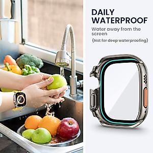 Tensea (2 in 1) for Waterproof Apple Watch Ultra 2/Ultra Screen Protector Case 49mm Accessories, iWatch Protective PC Face Cover Built-in Tempered Glass Film, Front and Back Bumper (49 mm)