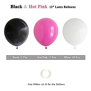ANSOMO Black and Hot Pink 12 Inch Latex Balloons White Magenta Fuchsia Cerise Birthday Party Decorations, 40 Pack