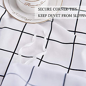 Nanko Queen Duvet Cover Set Grid, 90x90 Soft Bedding Cover, Luxury Cool Lightweight Microfiber 3pc Set (1 Cover 2 Pillowcase) with Zip, Tie - Modern Style Bed Quilt Cover for Decor, Plaid White