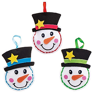 Baker Ross AT159 Snowman Ornament Sewing Kits - Pack Of 3, Christmas Arts And Crafts, Christmas Craft Kits for Kids