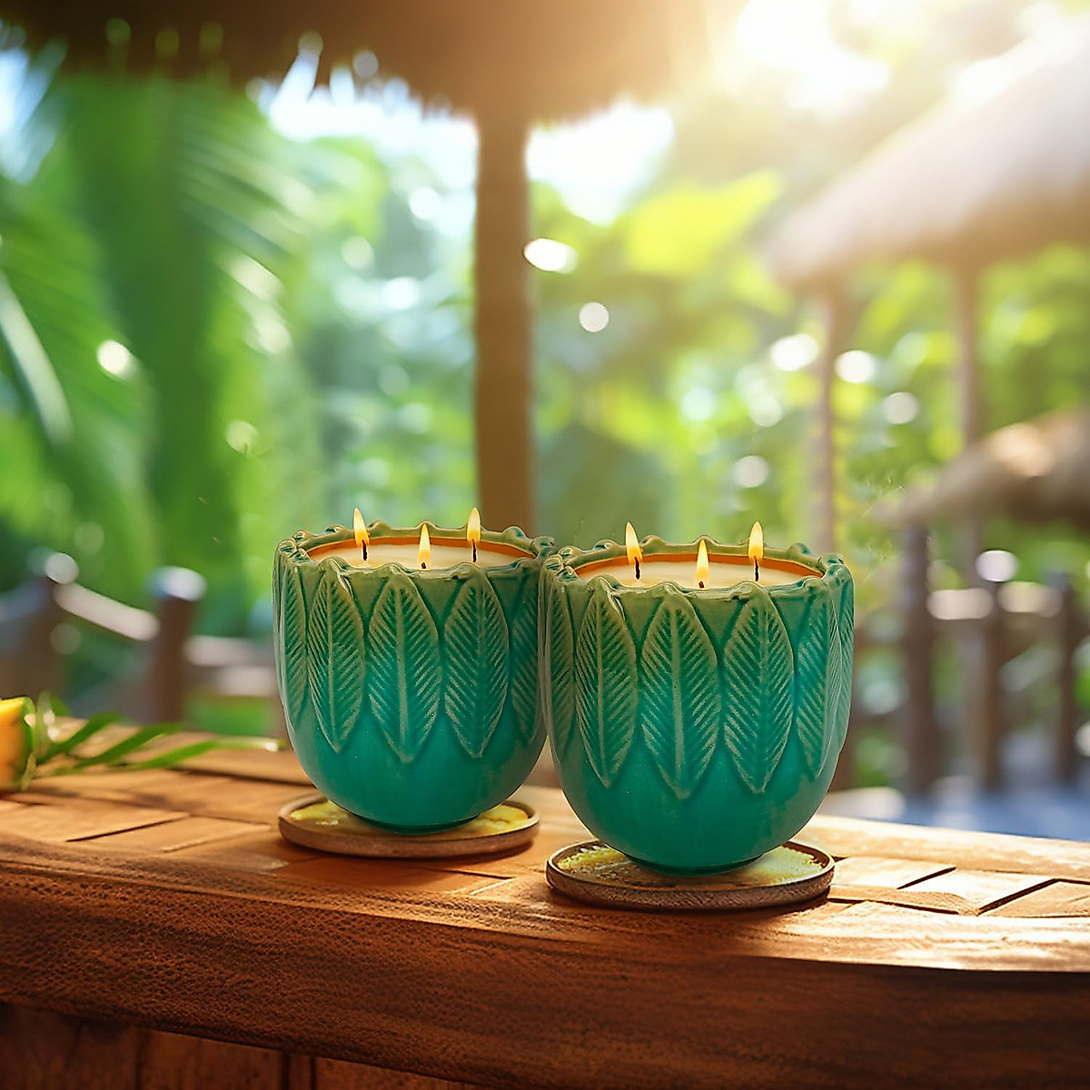 Exquisite Ceramic Citronella Candle Outdoor, Natural Essential Oils & Soy Wax Scented Candle, Indoor Outdoor Ambiance Enhancing Centerpiece Candles, 20oz 3-Wick Large Citronella Candle