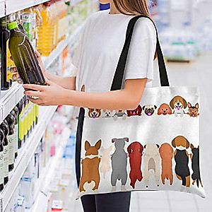 visesunny Women's Large Canvas Tote Shoulder Bag Standing Small Dog Top Storage Handle Shopping Bag Casual Reusable Tote Bag for Beach,Travel,Groceries,Books
