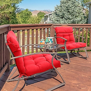 Barydat 4 Pack High Back Chair Cushion Indoor Outdoor Tufted Seat and Back Chair Cushions Rocking Chair Pads Lounge Porch Seat Cushion with Ties for Patio Furniture, 43.4 x 21 x 3.3 Inch(Red)