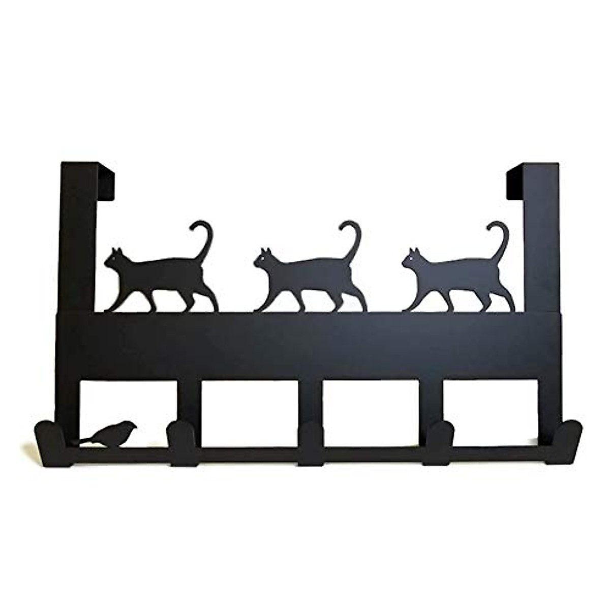 Mango Steam Over-The-Door Organizer Hanger for Towels, Hats, Hoodies, Coats, Backpacks, & Keys (Cat, Black)