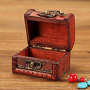 OBTANIM Vintage Small Jewelry Boxes, 3 Inch Handmade Wooden Storage Box with Metal Lock Treasure Organizer Gift Box, Set of 2