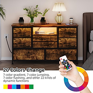 Jojoka 8 Dresser TV Stand with Power Outlet & LED for 55'' TV, Long Dresser for Bedroom with 8 Deep Drawers, Wide Console Table for Storage in Closet, Living Room, Entryway, Wood Top