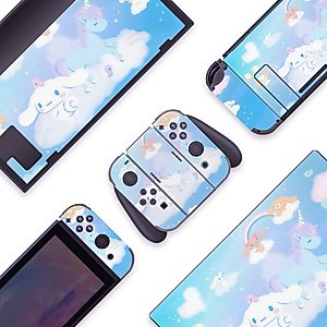 BelugaDesign Dog Anime Switch Skin | Cute Pastel Sticker Wrap Vinyl Decal | Cinnamon Roll Kawaii Japanese Cartoon Game l Compatible with Nintendo Switch (Switch Standard, Blue)