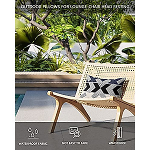 Recliner Head Pillow Ledge Loungers Chair Pillows with Insert Modern Geometric Blue Black White Pattern Lumbar Pillow with Adjustable Strap Outdoor Waterproof Patio Pillows for Beach Pool, 2 PCS