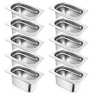 Thenshop 10 Pcs 1/9 Size 4 Inch Deep Hotel Pan Stainless Steel Steam Table Pan Commercial Metal Food Catering Tray for Hotel, Restaurant, Buffet, 0.8 mm Thick, 6.9 L x 4.3 W (European Style)