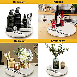 HSIUHEON Wood Lazy Susan Turntable, White Lazy Susan Organizer for Table,16inch Round Spinner Serving Tray Spice Rack for Countertop, Cabinet, Pantry Storage(Sweet Home)