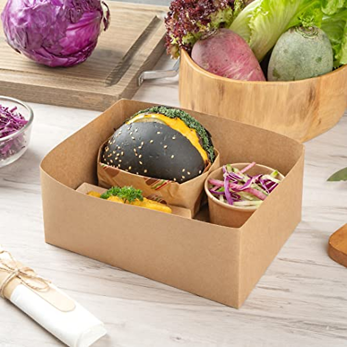 Restaurantware Bio Tek 8.4 x 6 x 3.5 Inch Burger Trays 100 Disposable Paper Food Trays - Recyclable Sturdy Kraft Paper Movie Snack Trays For Meals Snacks And Baked Goods