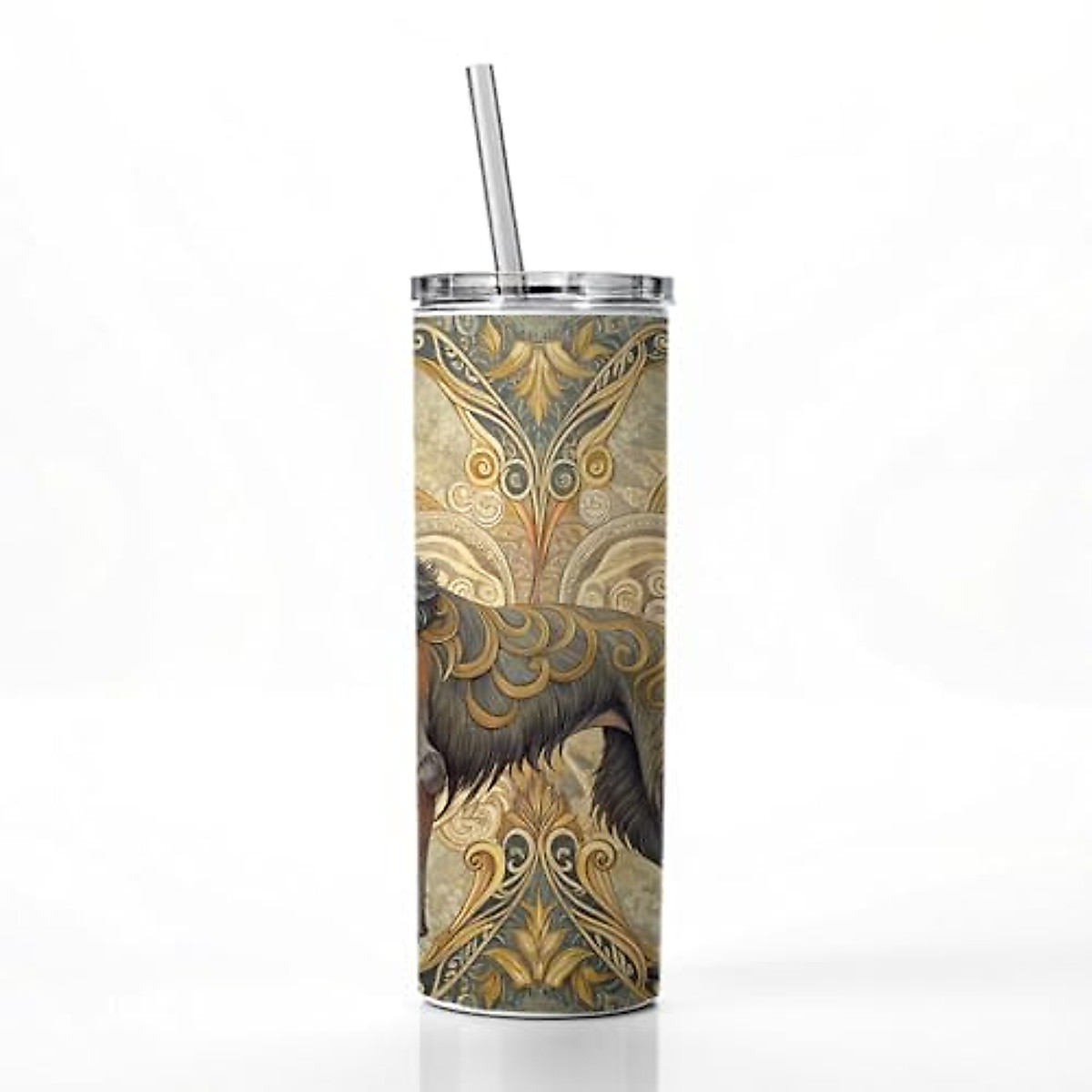 Mudi Dog Art Nouveau Skinny Tumbler 20oz with Straw Insulated Water Bottle Gift