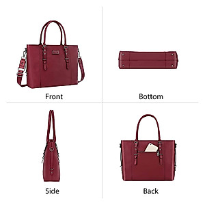 MOSISO PU Leather Laptop Tote Bag for Women (17-17.3 inch), Wine Red