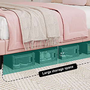 YITAHOME Full Size Bed Frame, LED Bed Frame with PU Faux Leather Adjustable Cloud Headboard, Platform Upholstered Bed Frame with Wooden Slats Support, No Box Spring Needed, Easy Assembly, Pink