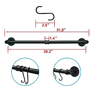 TLBTEK Industrial Pipe Clothes Rack,Black Iron Bathroom Kitchen Towel Bar,Vintage Farmhouse DIY Wall Mounted Pot Bar Rack, Detachable Kitchen Utensils Hanger (31.5 Inch)