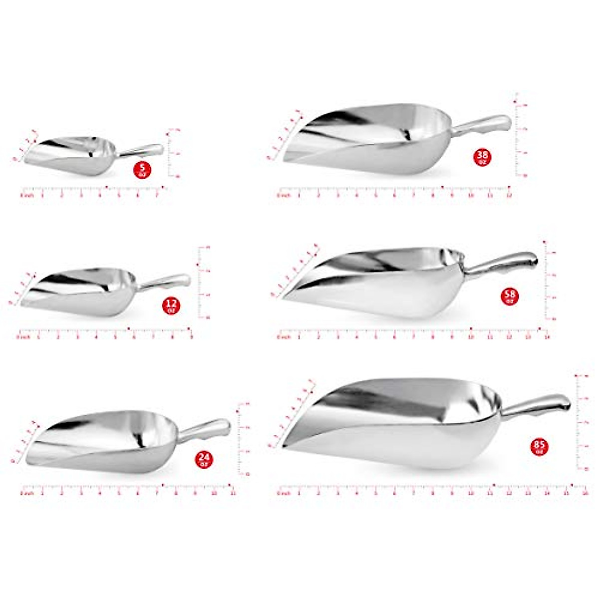 New Star Foodservice 34509 One-Piece Cast Aluminum Round Bottom Bar Ice Flour Utility Scoop, 5-Ounce, Silver (Hand Wash Only)