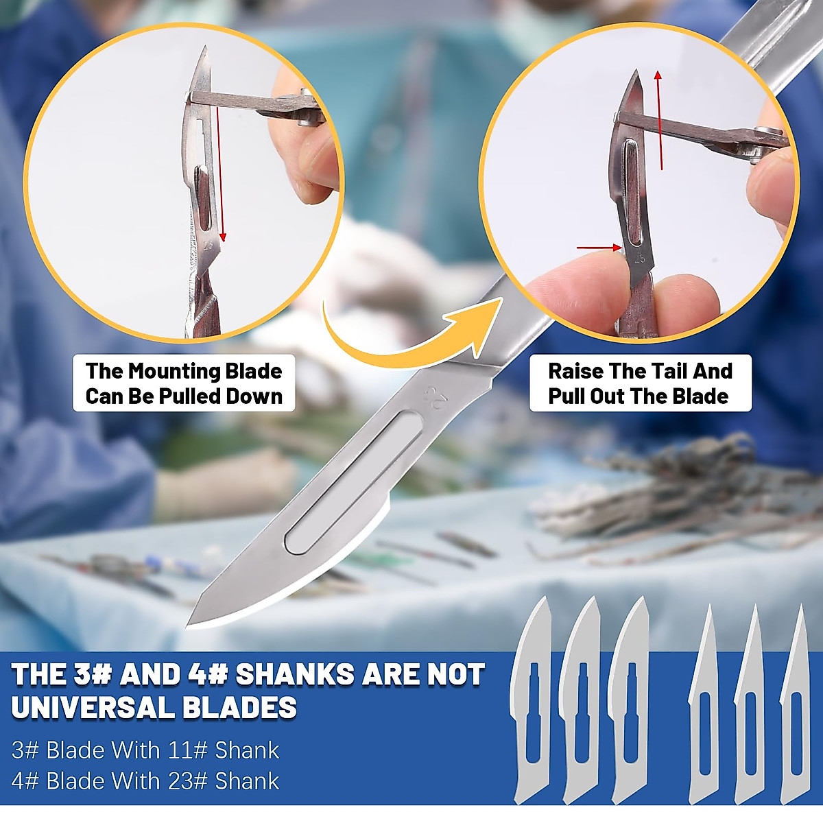 Glarks 44Pcs Surgical Grade Blade with Handle Kit, 40Pcs #11#23 Disposable Surgical Blade Sterile Scalpel Blade with 4Pcs #3#4 Scalpel Knife Handle Set for Biology Lab Anatomy, Practicing Cutting