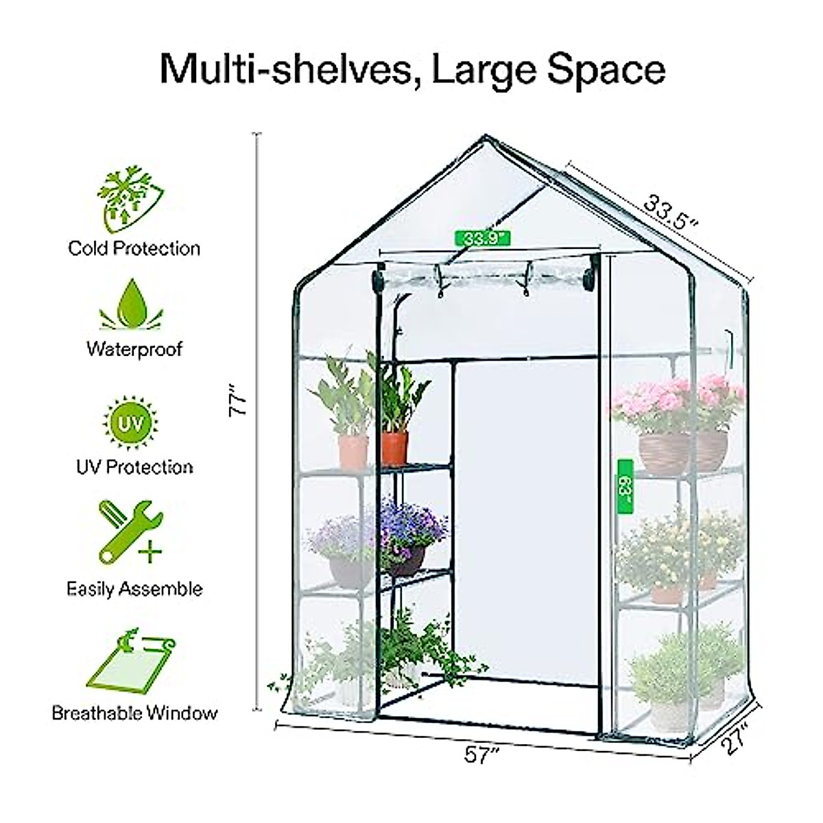 VIVOSUN Transparent 57 x 29 x 77-Inch Mini Walk-in Green House with Windows and Anchors, Plant Garden Hot House