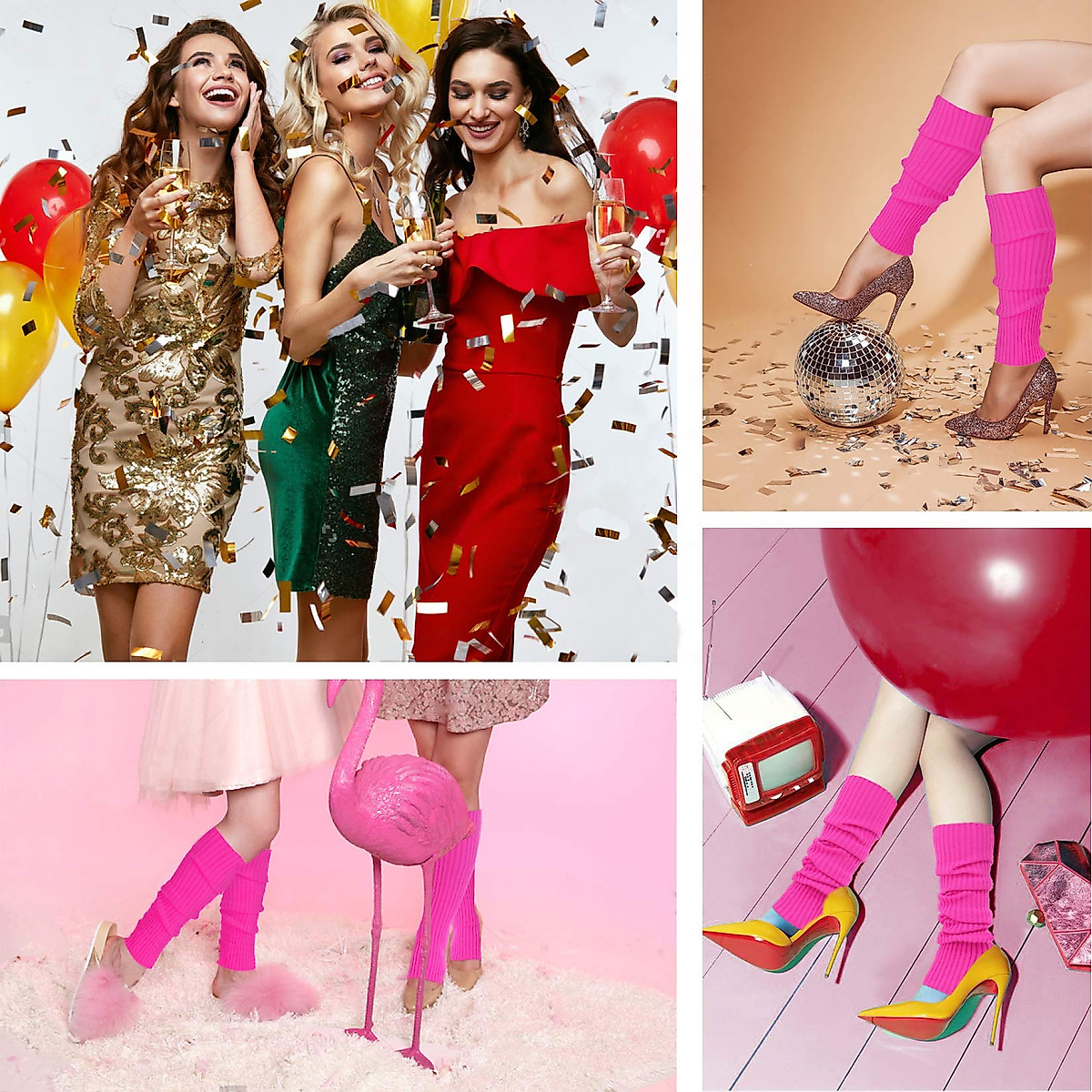 v28 Women Juniors 80s Eighty's Ribbed Leg Warmers for Party Sports(Rose)