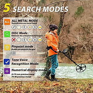 Professional Metal Detector for Adults, Pinpoint Gold Detector with LCD Display, 11"x14" Waterproof Search Coil, 15'' Detection Depth, 5 Search Modes, IP68 Waterproof for Treasure Hunting